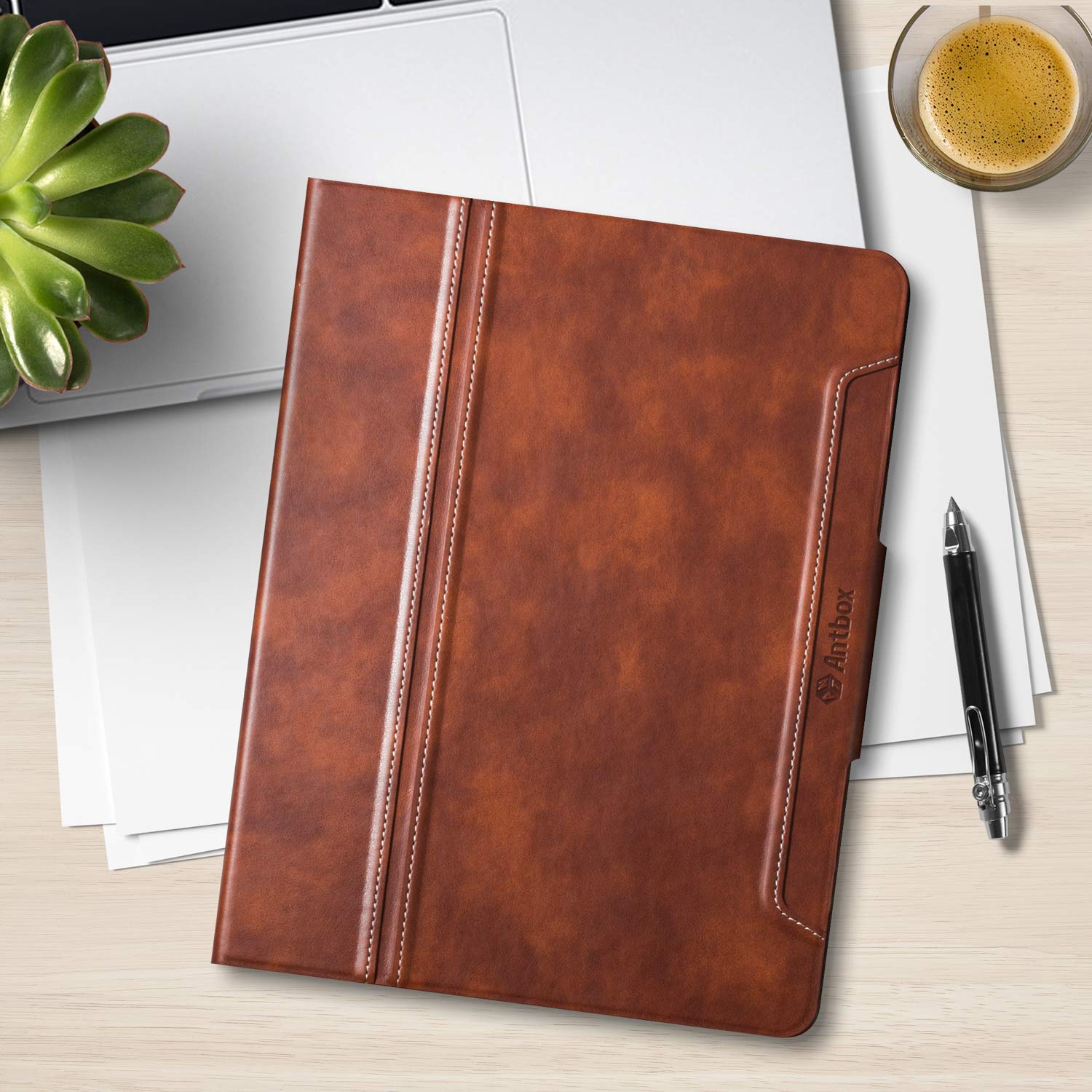 Antbox Case for iPad Pro 10.5 / iPad Air 3 with Built-in Pencil Holder Auto Sleep/Wake Function PU Leather Smart Cover for iPad Air 3 10.5 Inch 2019/iPad Pro 10.5 2017 (Brown)