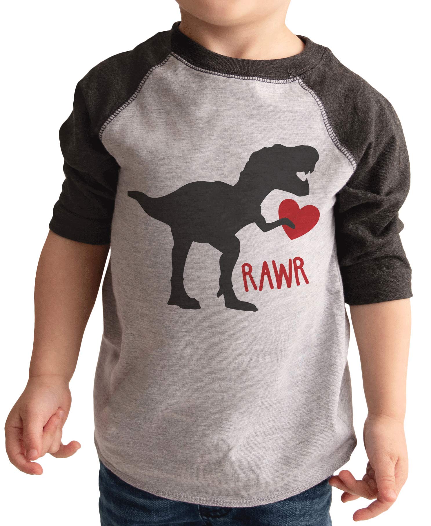 7 ate 9 Apparel Kids Dinosaur Happy Valentine's Day 4T Grey Raglan