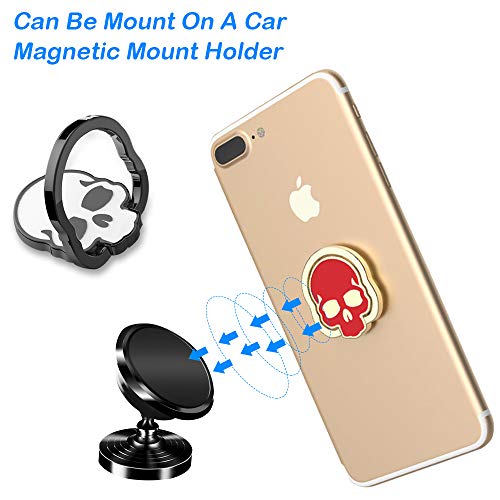 3 Packs Skull Shape Phone Ring Holder in 3 Colors, DaKuan 180° Adjustable Metal Stand Finger Grip Kickstand (Black, White, Red)