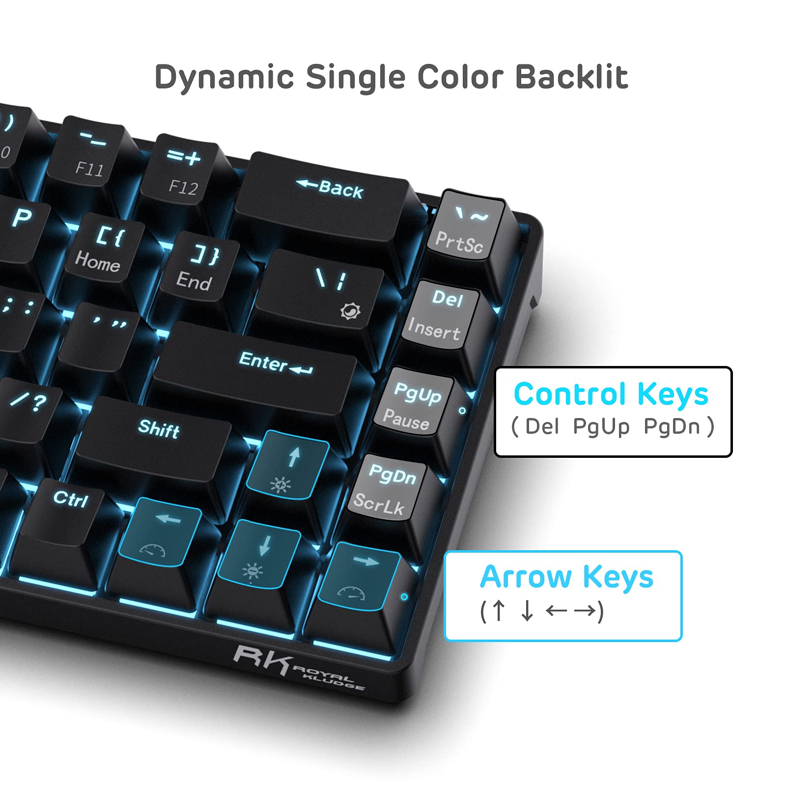RK ROYAL KLUDGE RK68 Wireless Hot Swappable 65% Mechanical Keyboard, 68 Keys Compact BT5.0 Gaming Keyboard with Stand-Alone Arrow/Control Keys, Black, Quiet Red Switch
