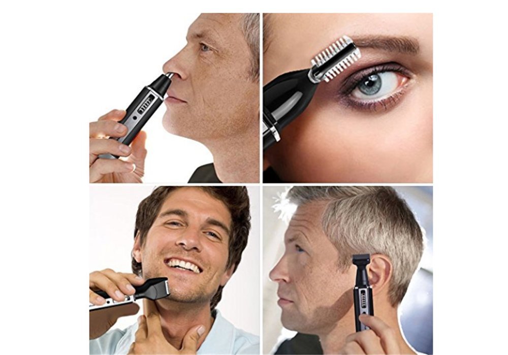 4 in 1 Rechargeable Nose Sideburn Eyebrow Beard Ear Hair Trimmer for Men & Women, Nose Ear Trimmer/Beard Trimmer/Sideburn Trimmer/Eyebrow Trimmer (Black)