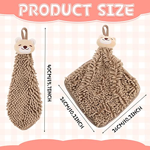 9 Pack Cute Chenille Soft Hanging Hand Towels, Funny Cartoon Animal Hand Towel with Hanging Loop, Kids Hand Towel Set Absorbent Thick Kitchen Bathroom Towels Bulk, 5 Colors