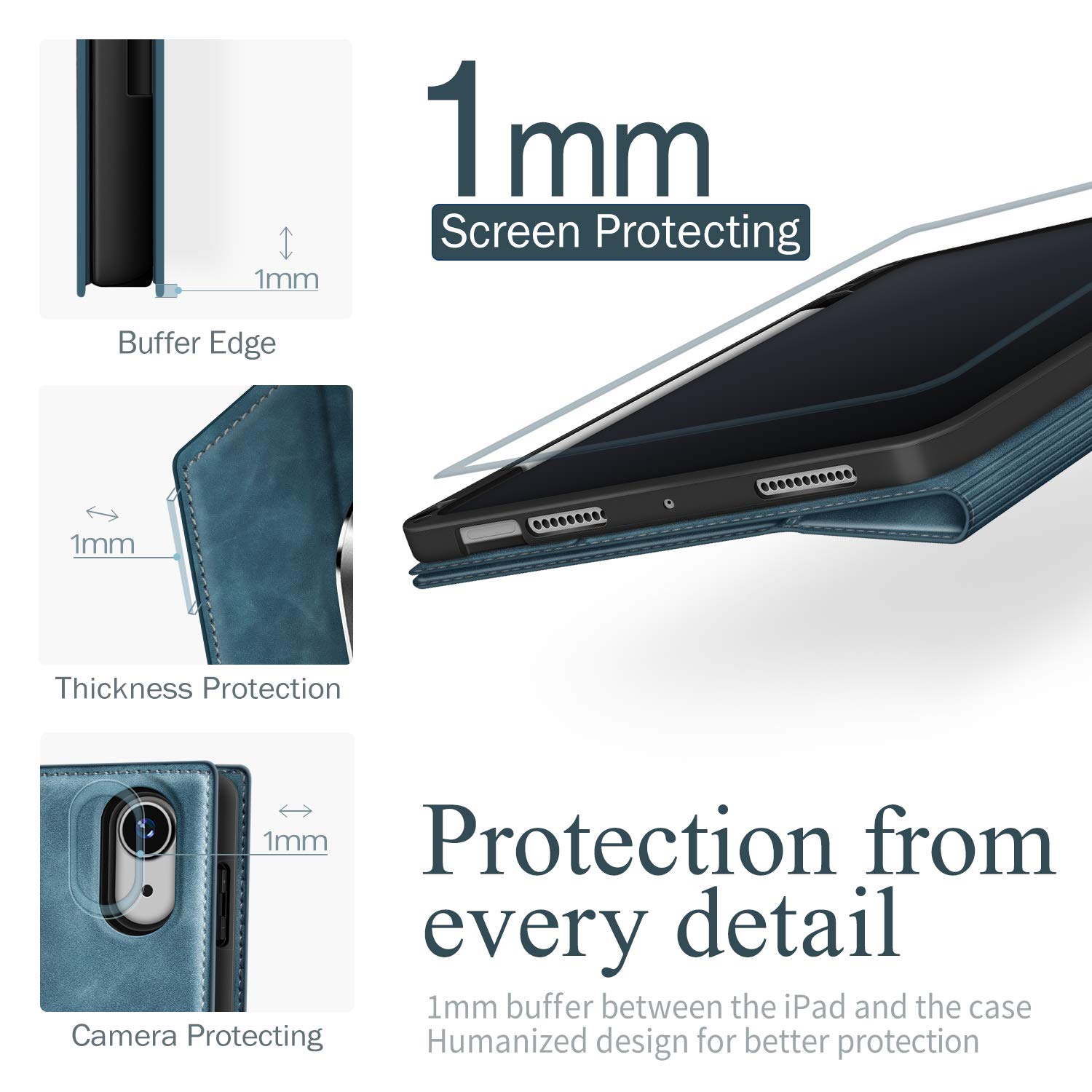 Antbox Case for 2024 iPad Air 11'' (M2)/ iPad Air 5th/4th Generation 10.9'' Vegan Leather with Pencil Holder Typing Angle Auto Sleep/Wake Muti-Stand iPad Air 6th/5th/4th Case (Blue)