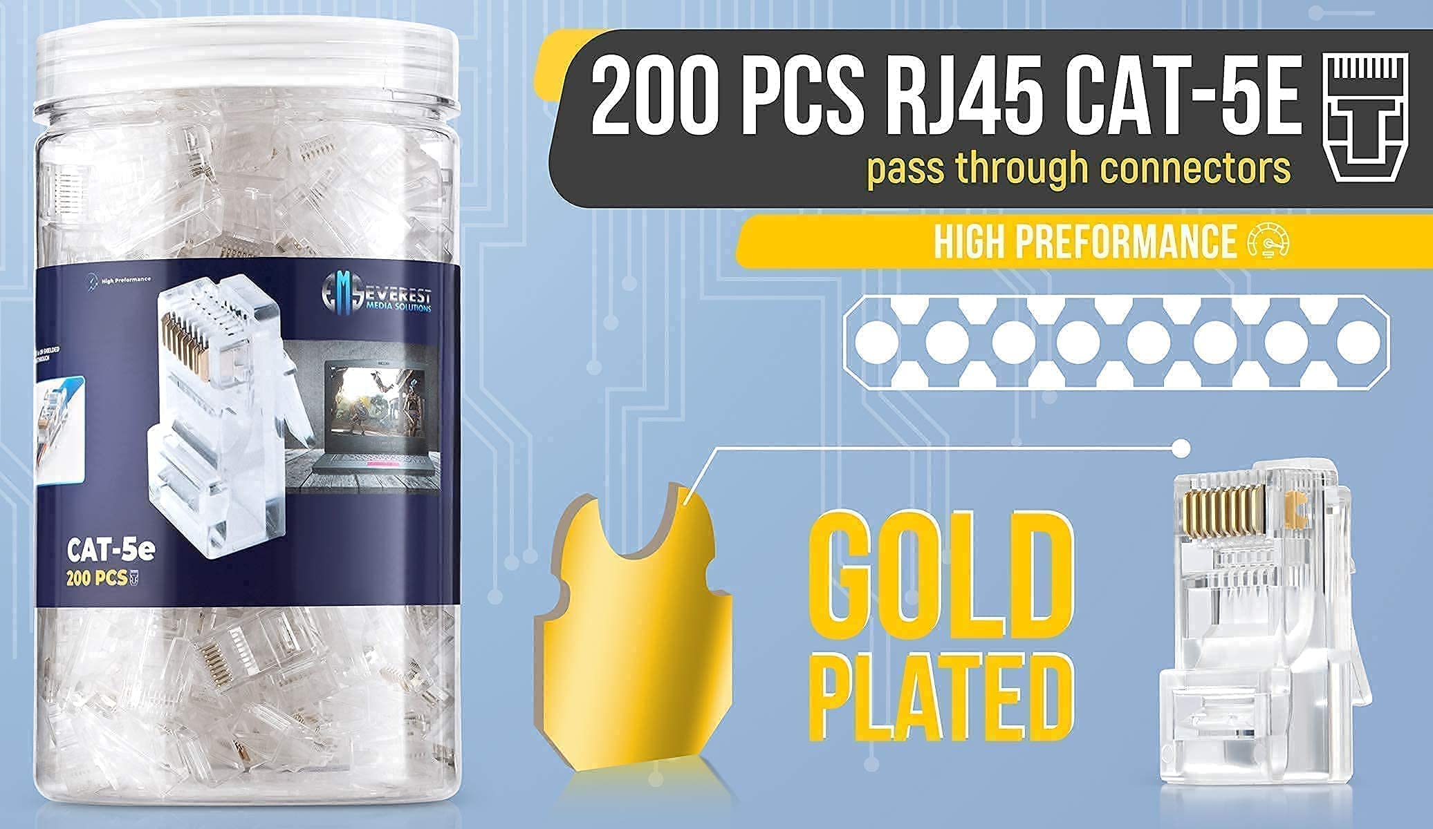 Bundle – 2 items: RJ45 Crimp Tool + 200 Pack of Cat5e Pass Through Connectors.