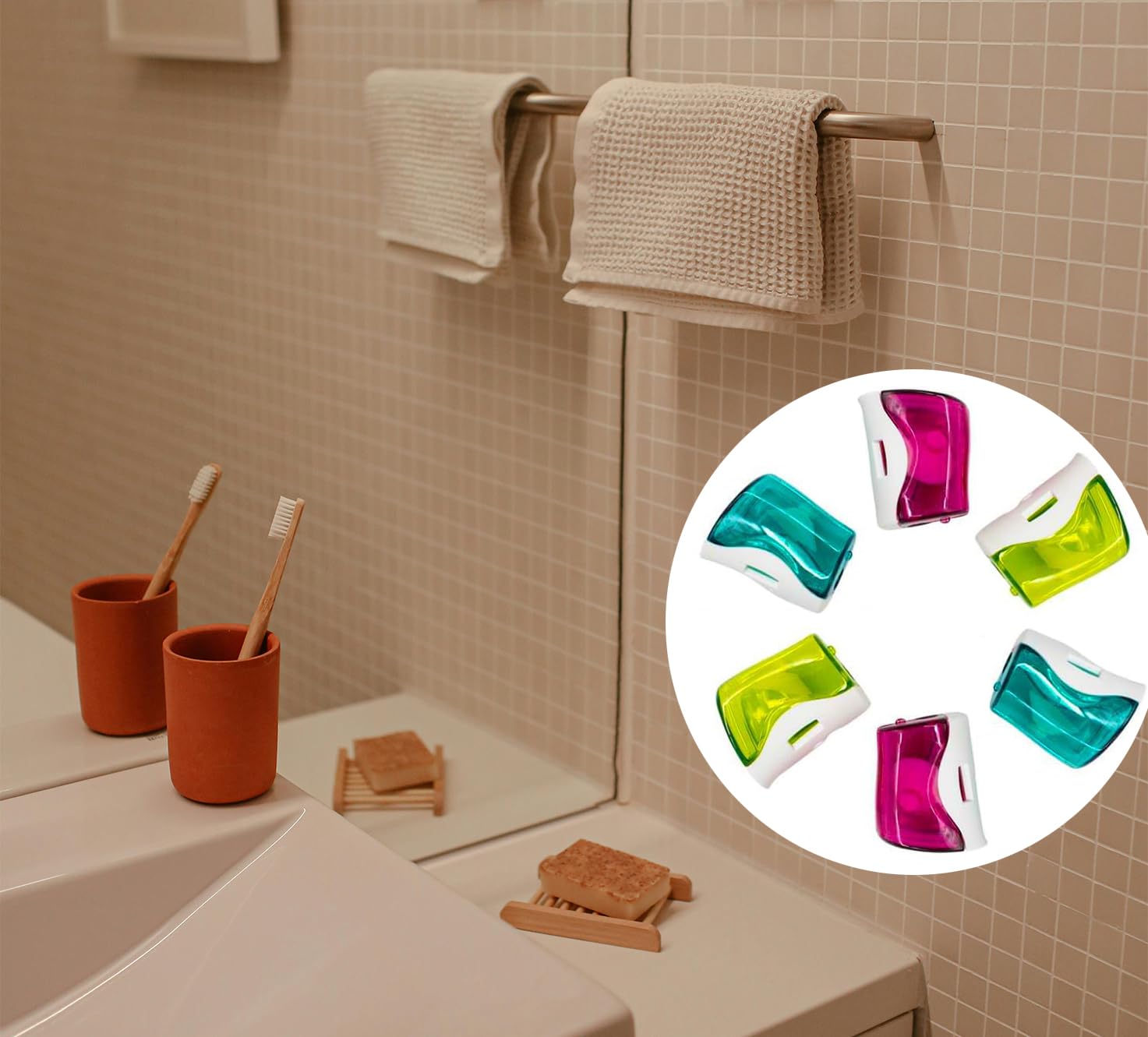 AUEAR, 3 Pack Toothbrush Head Covers with Suction Cup Anti Dust Wall Mirror Toothbrushes Holder Protective Case for Bathroom Home Travel Outdoor & Camping