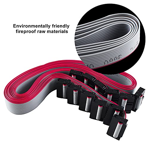 Augiimor 6 PCS 16 Pin Ribbon Cable 2.54 mm Pitch F/F IDC Connector Flat Ribbon Cable, F/F IDC Flat Ribbon Cable Connector Dual Row Data Cable (16 Pin, 60cm Length)