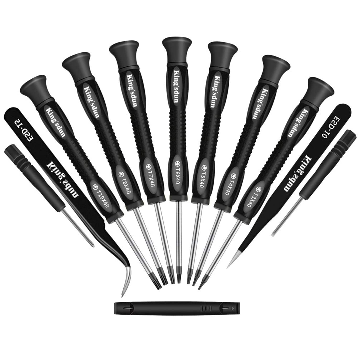 12 in 1 Torx Screwdriver Sets, Magnetic Precision Screwdrivers with T3 T4 T5 Torx 6 T7 T8 T10 Repair Kit, ESD Tweezers & Philip Slotted Star Screwdrivers for Camera/Mac/Computer/Xbox/PS4