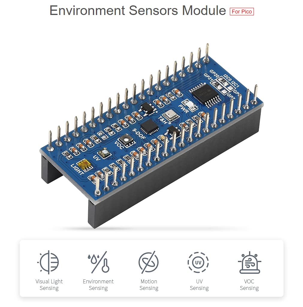 Coolwell Environment Sensors Module for Raspberry Pi Pico Series, I2C Bus, Onboard TSL25911FN Light Sensor,BME280 Sensor,ICM20948 Motion Sensor,etc