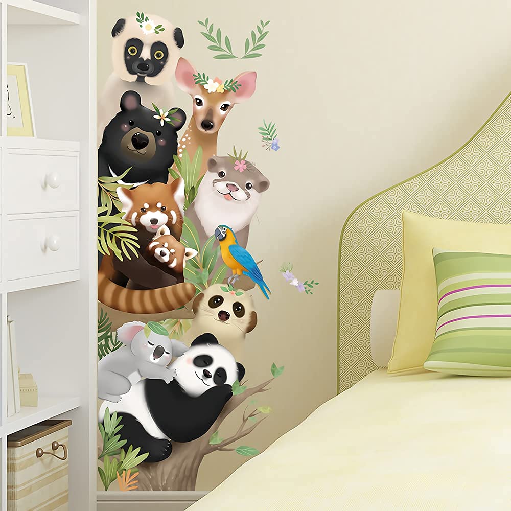 Supzone Jungle Animal Wall Decal Cartoon Forest Animals Wall Stickers Monkey Koala Deer Wall Decor DIY Vinyl Mural Art for Kids Baby Nursery Bedroom Living Room Playroom