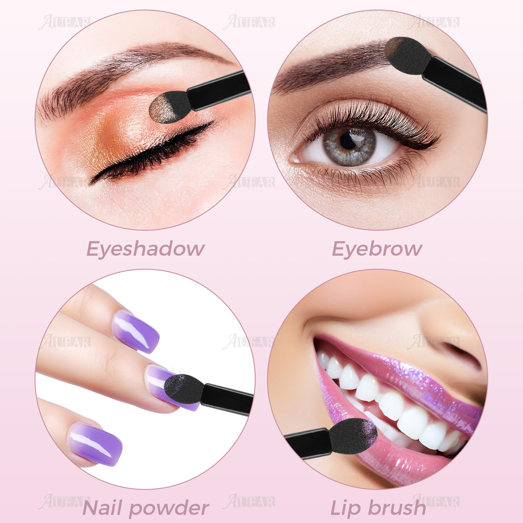 AUEAR, 50 Pack Disposable Eye Shadow Brushes Applicators Sponge Oval Tipped Dual Sides Brush Makeup Tool Black