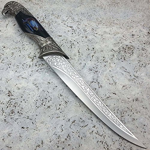 13" EAGLE HEAD DAGGER Collectors Hunting Carbon Steel Sharp Tactical Fixed Blade Knife W/DECORATIVE EAGLE PRINTED SHEATH