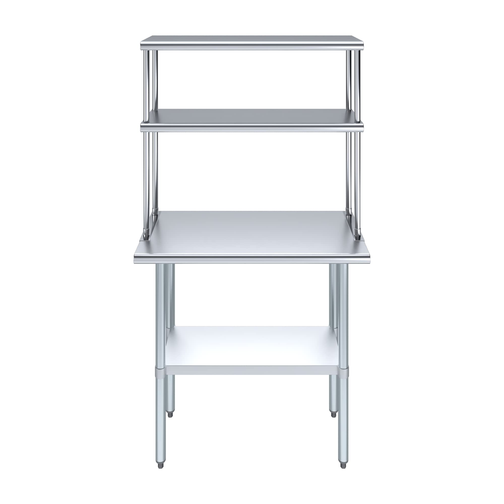 18" x 36" Stainless Steel Work Table with 12" Wide Double Tier Overshelf | Metal Kitchen Prep Table & Shelving Combo