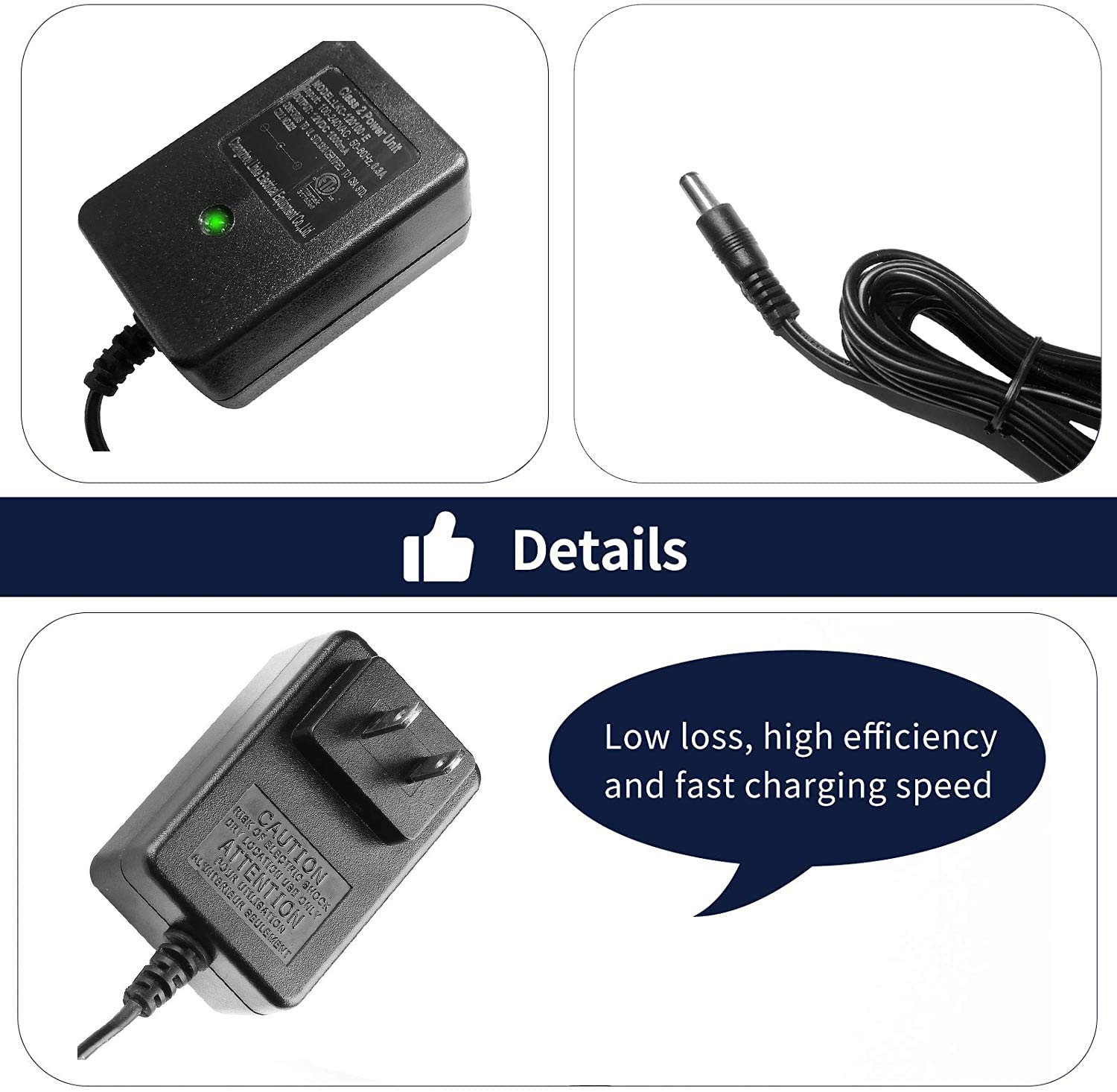 12V 1000MA Round Hole Battery Charger with Charging Indicator Light for Kids Electric Ride-On Cars