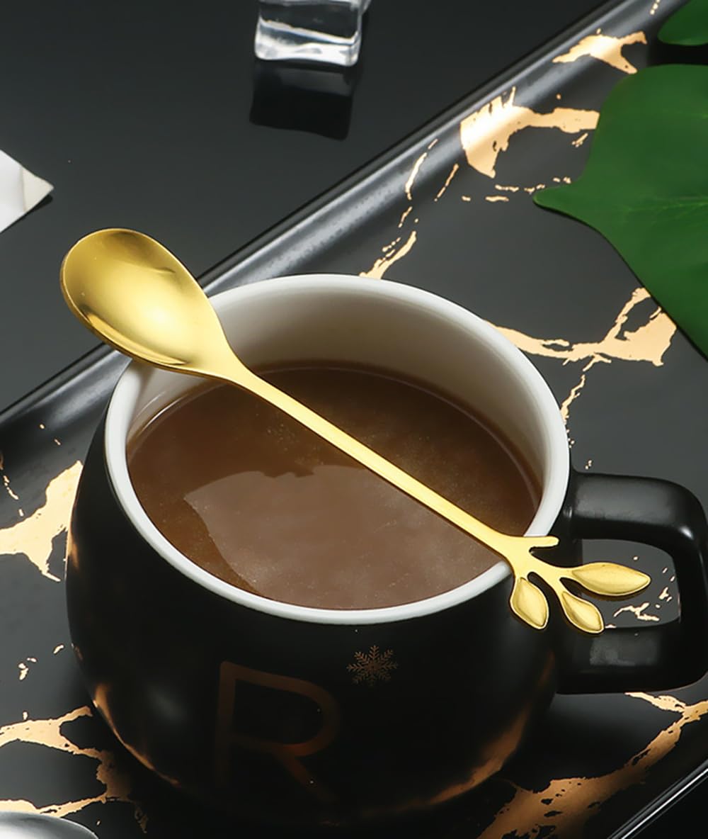 10Pcs Gold Coffee Spoons Set, 4.72inch Leaf Mini Espresso Tea Stir Spoon for Coffee Bar Charcuterie Board, Stainless Steel Small Dessert Demitasse Spoons for Sugar,Ice Cream, Cake (Heavy)