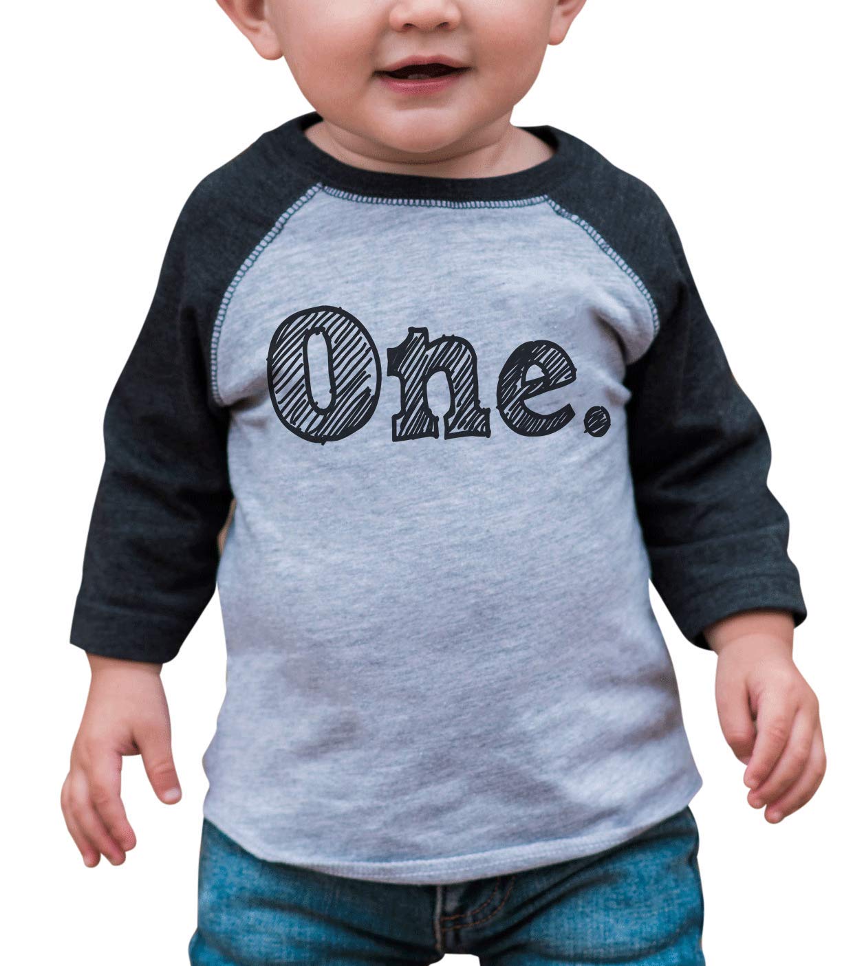 7 ate 9 Apparel Boy's One 1st 1 First Birthday Sketch Tee 18 Months Grey and Black