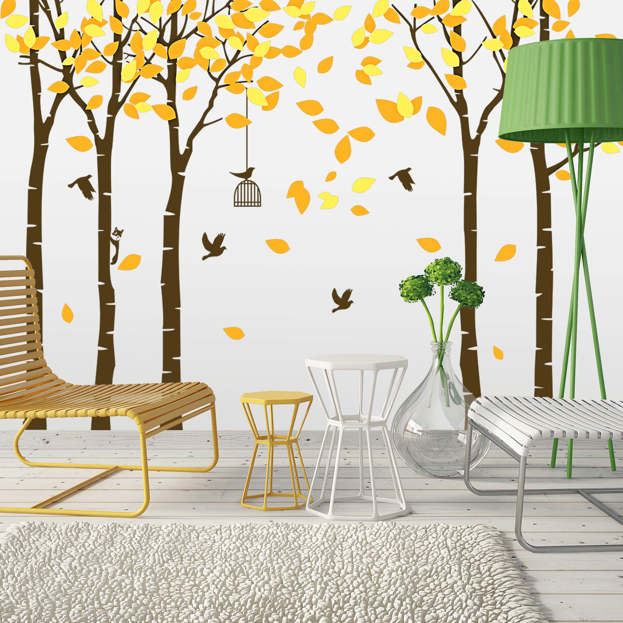 264 X 180cm Large Jungle Tree Wall Decals Cartoon Big Family Forest Tree Wall Stickers DIY Removable Green Leaves Fly Birds Wall Murals Decor for Kid Bedroom Nursery Living Room Office Home Decoration