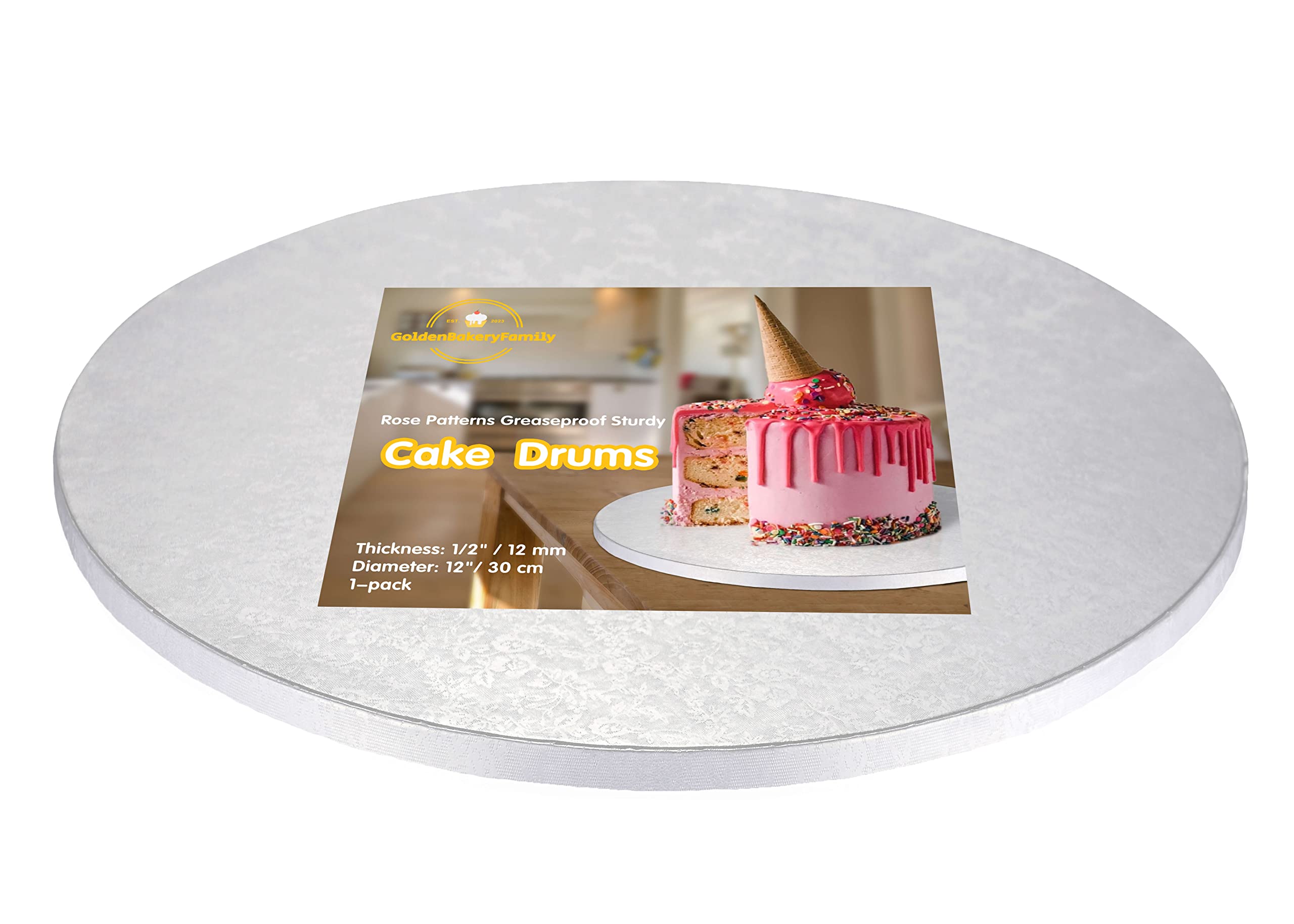 12 Inch Cake Drums Board Round White 1/2 Inch Thick Cake Boards Sturdy, Grease Resistant for Birthday Wedding Multi-Tiered Party Cake Drum Boards