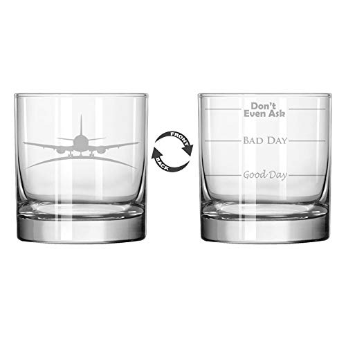 11 oz Rocks Whiskey Highball Glass Two Sided Airplane Pilot Flight Attendant