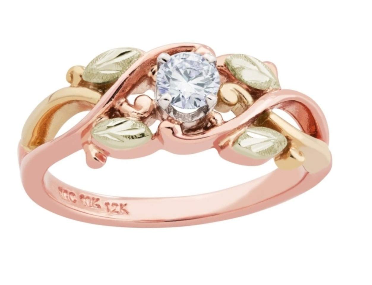 10k Red and Yellow Gold, Diamond Engagement Ring with Leaves, 12k Green Black Hills Gold Size 7.5