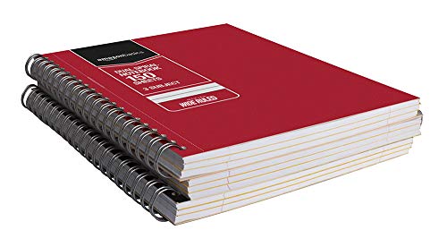 Amazon Basics Wide Ruled Wirebound 3-Subject 150-Sheet Notebook - Pack of 3, 10.5 x 8 Inch, Black / Red / White