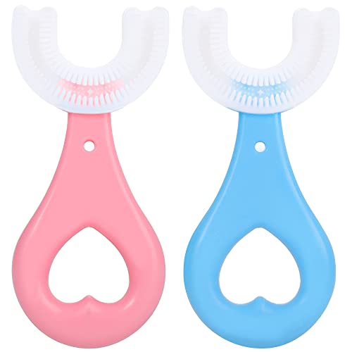 2PCS Kids U-Shaped Toothbrush, Manual Training Tooth Brush, Food Grade Soft Silicone Brush Head, 360° Oral Teeth Cleaning Design for Toddlers and Children(S(Ages 2-6))