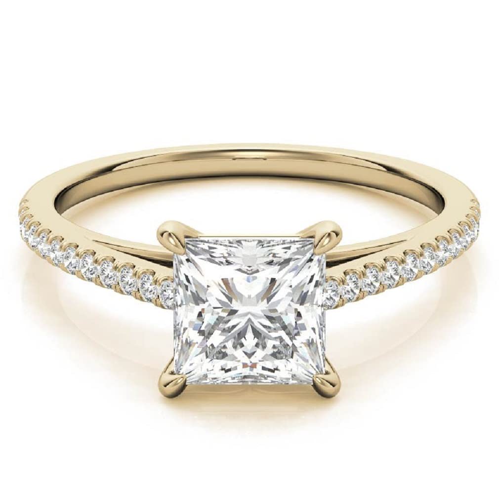 10K Solid Yellow Gold Handmade Engagement Ring, 3 CT Princess Cut Moissanite Diamond Solitaire Wedding/Bridal Ring for Women/Her, Minimalist Rings Anniversary Ring For Gifts (7)