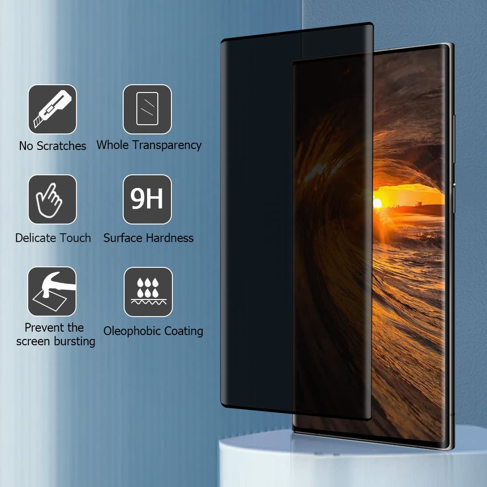 1+2 Pack Galaxy S23 Ultra 5G Privacy Screen Protector Tempered Glass + 2 Pack Camera Lens Protector [Anti-Spy] [9H Hardness] 3D Full Coverage Glass Film for Samsung Galaxy S23 Ultra 6.8 Inch