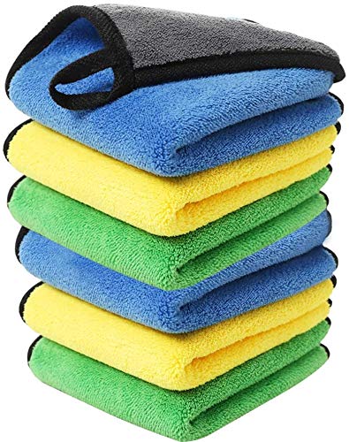 XYZU Microfiber Car Cleaning Towels,Ultrasoft Coral Velvet Drying Towels,Set of 6 Super Absorbent Scratch Free Cloths for Car Polishing Detailing and Home Washing