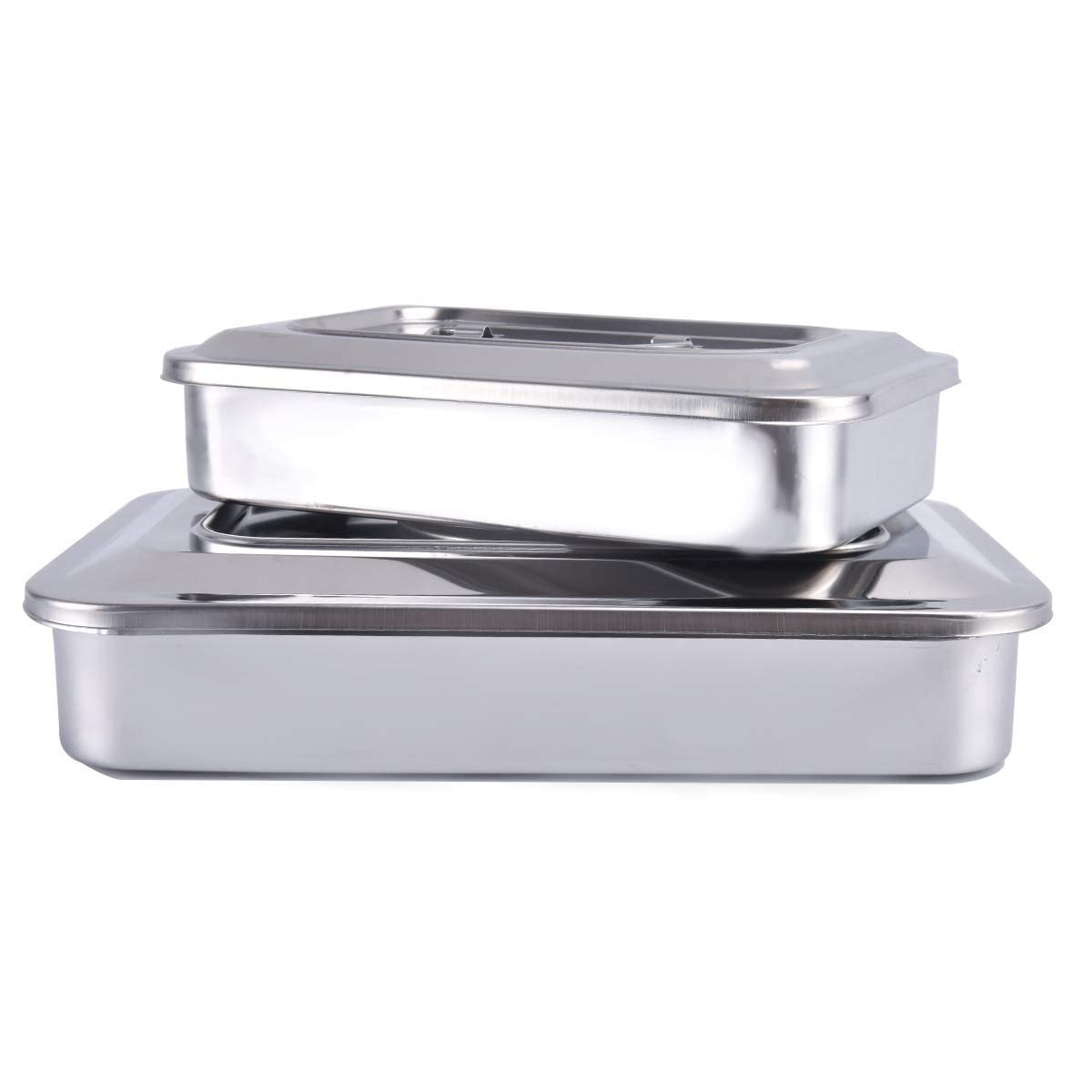 Medical Surgical Trays Stainless Steel Dental Instruments Tray Organizer Holder Sterilization Plate Trays boxs with Lid & Handle Grip 2 Sizes…