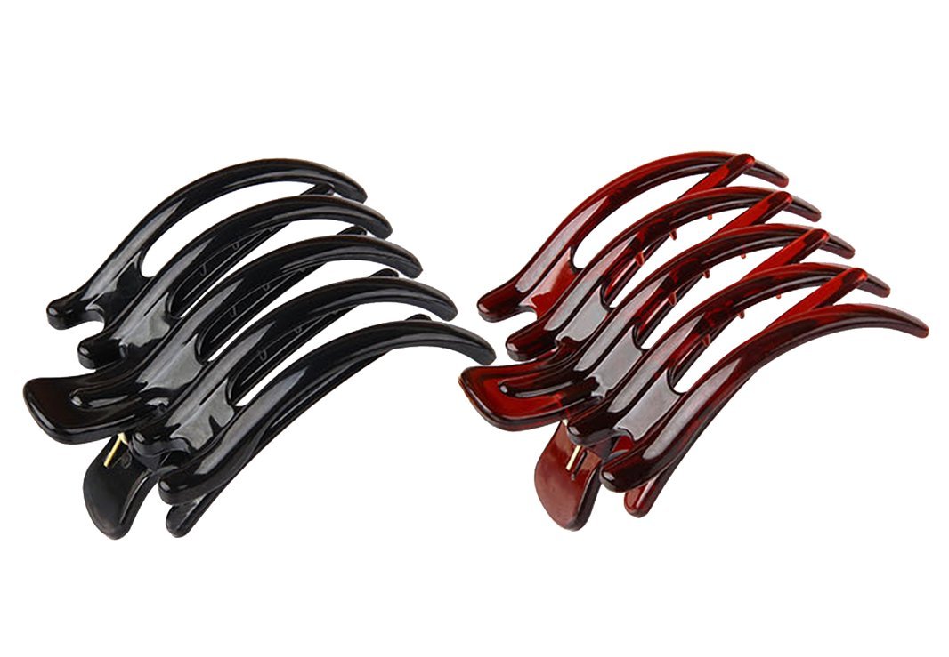 2Pcs Large Plastic Non-slip Hair Claw Clips Hairpin Clamp with Inner Teeth for Women Girls(Black+Brown)