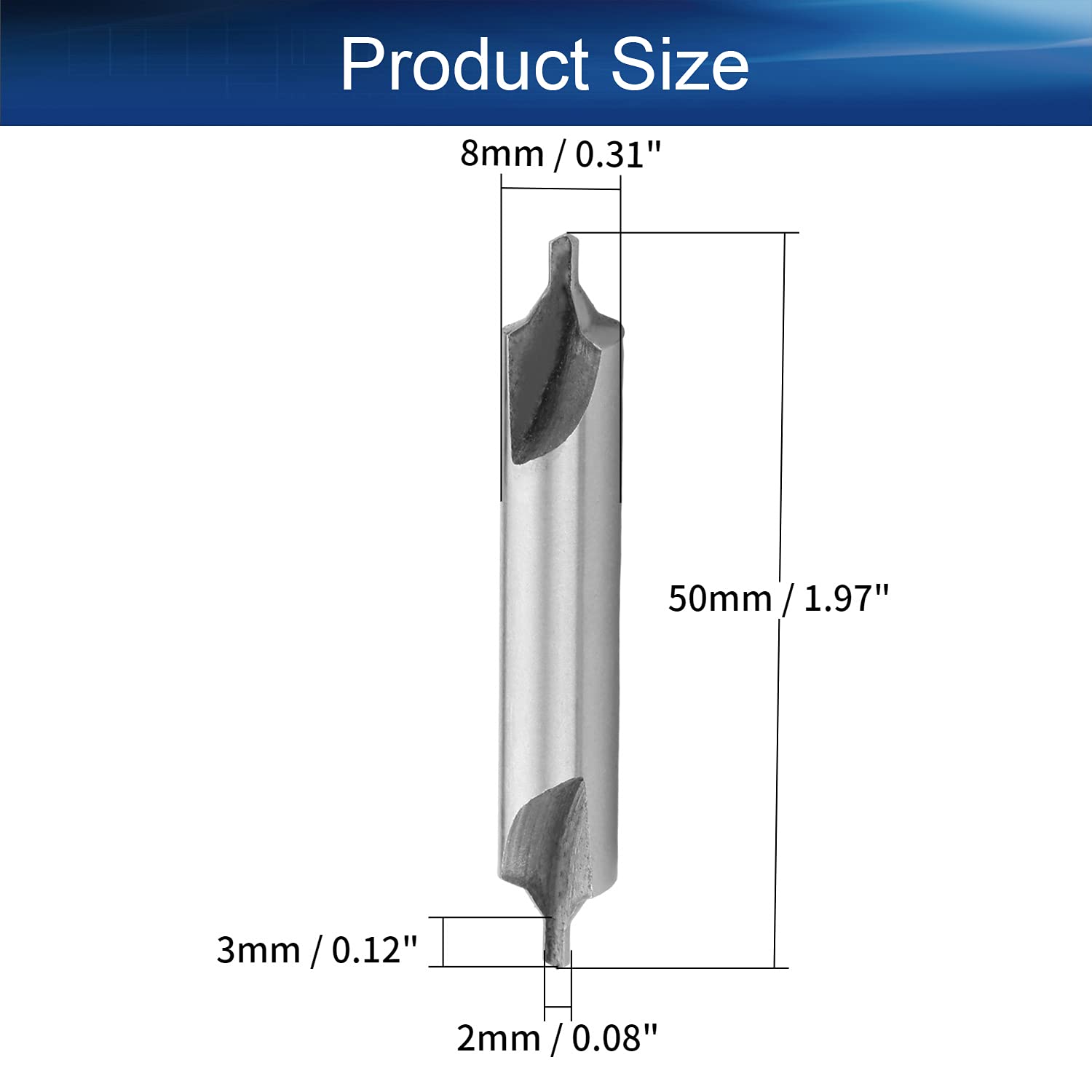 Auniwaig 5pcs 2mm x 8mm Center Drill Bits Combined Drill Countersink Lathe Mill Tool Set HSS-6542 60 Degree Combined Drills Plain Type B with Protective Cone