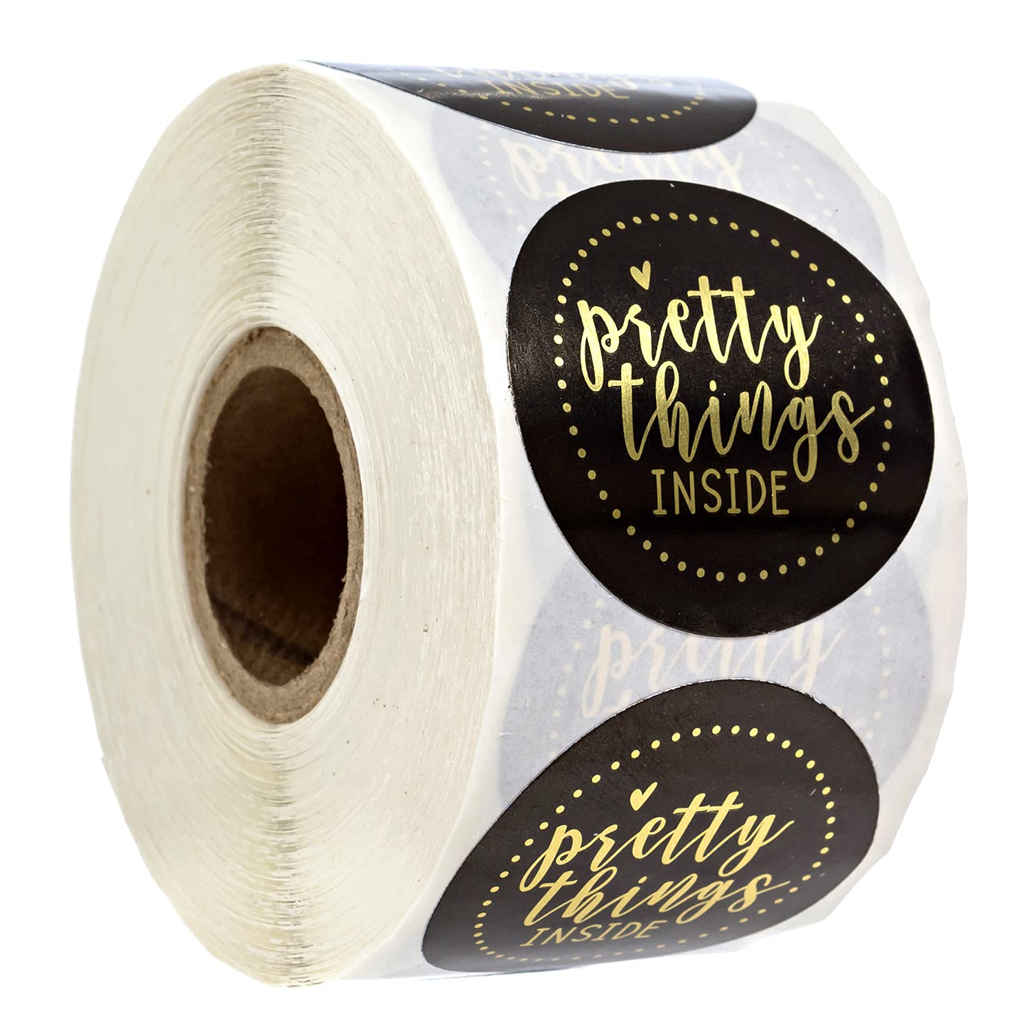 Black and Gold Foil Pretty Things Inside Stickers / 500 Sticker Roll / 1.5" Round Label/Small Business Online Retailer Labels