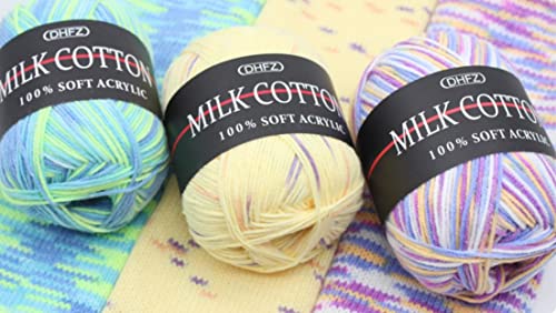 2 Balls Total 100g Milk Cotton Yarn Soft Warm Baby Yarn Space Dyed Gradually Changing Color Knitting Yarn Sweater Scarf Crochet Yarn (07-Gray)