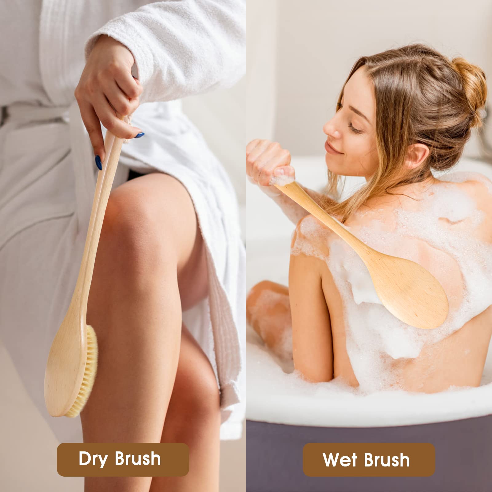 Bath Brush 19.7inch Long Handle Bristle Body Scrubber, Exfoliating Shower Brush Improve Skin's Health Beauty, Back Brush for Men& Women &Elderly