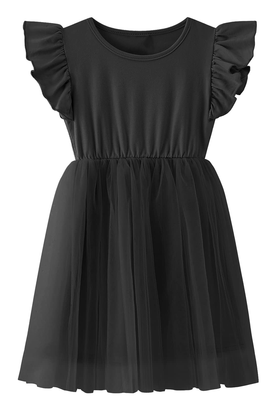 JNKLWPJS Girls Tutu Dress Toddler Ruffle Sleeve Princess Party Tulle Sundress Black 100CM