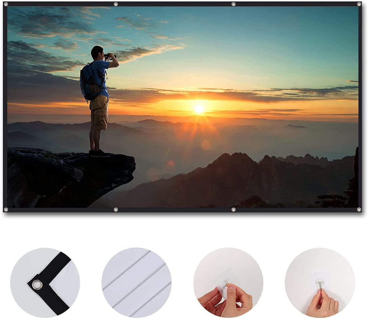 100 inch Projector Screen 16:19 HD 4K Foldable and Portable Anti-Crease Portable Projector Screen Double Sided Video Projection Screens for Home ,Party,Office, Classroom,Outdoor