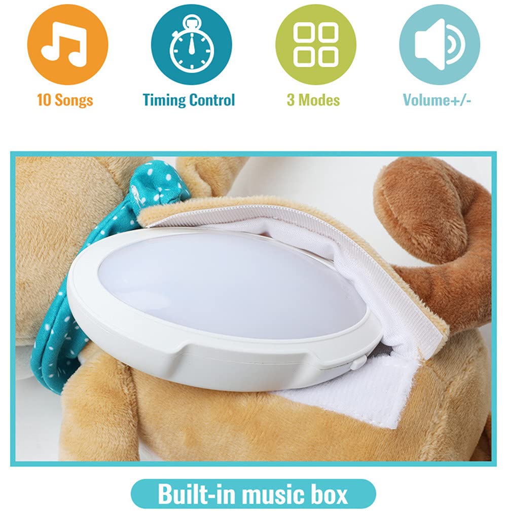 Konig Kids Baby Sleep Soothers, Baby Sleep Aid Plush Toy with Auto Power Off Timer, Night Light Projector, 10 Soothing Lullabies, White Noise Machine