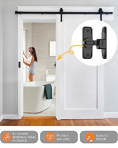 90/180 Degree Barn Door Lock, Small Flip Gate Latches Hardware, Door Security Sliding Door Latch Lock fo Cabinets, Barn Door, Bathroom, Gardenr Doors (Black-1Pc)