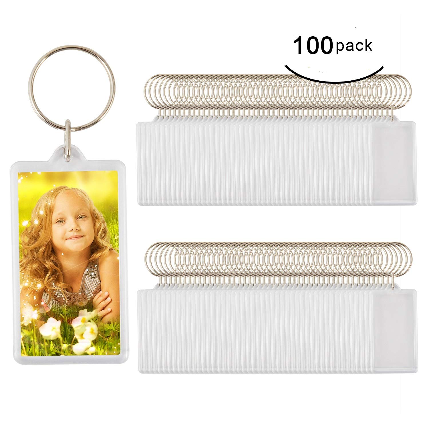 100pcs Custom Personalised Insert Photo Acrylic Blank Keyring Keychain Wholesale(Size:2.51"x1.33")