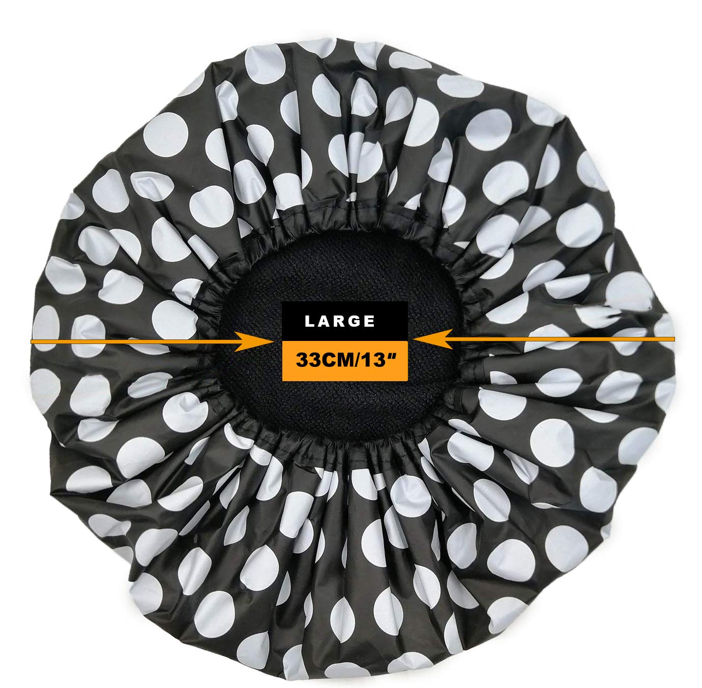 Aunllke Terry Cloth Lined Shower Cap for Women Large Double Layer Shower Cap with Microfiber Dry Hair Function Resuable Waterproof Breathable Bath Cap Black&White Dots Design