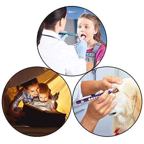 ALMOCN 2 Pack Pen Light,Nurse Medical Reusable LED Penlight White Light with Pupil Gauge and Ruler,Teal and Purple