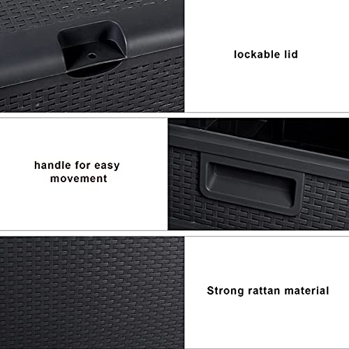 120 Gallon Large Resin Deck Box, Outdoor Organization Storage Container, Garden Storage Chest Lockable Seat for Patio Furniture, Tools (Black)