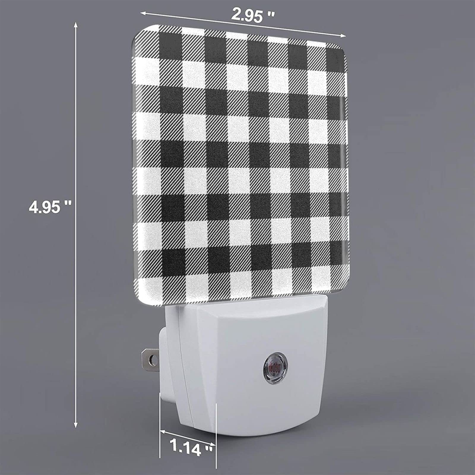 Night Light 2 Pack White and Black Buffalo Check Plaid Classic Led Lamp Plug in Wall Auto Dusk to Dawn Sensor Nightlight Decorative Bedroom, Toilet, Kids Room, Nursery, Hallway, Stairway, Bathroom
