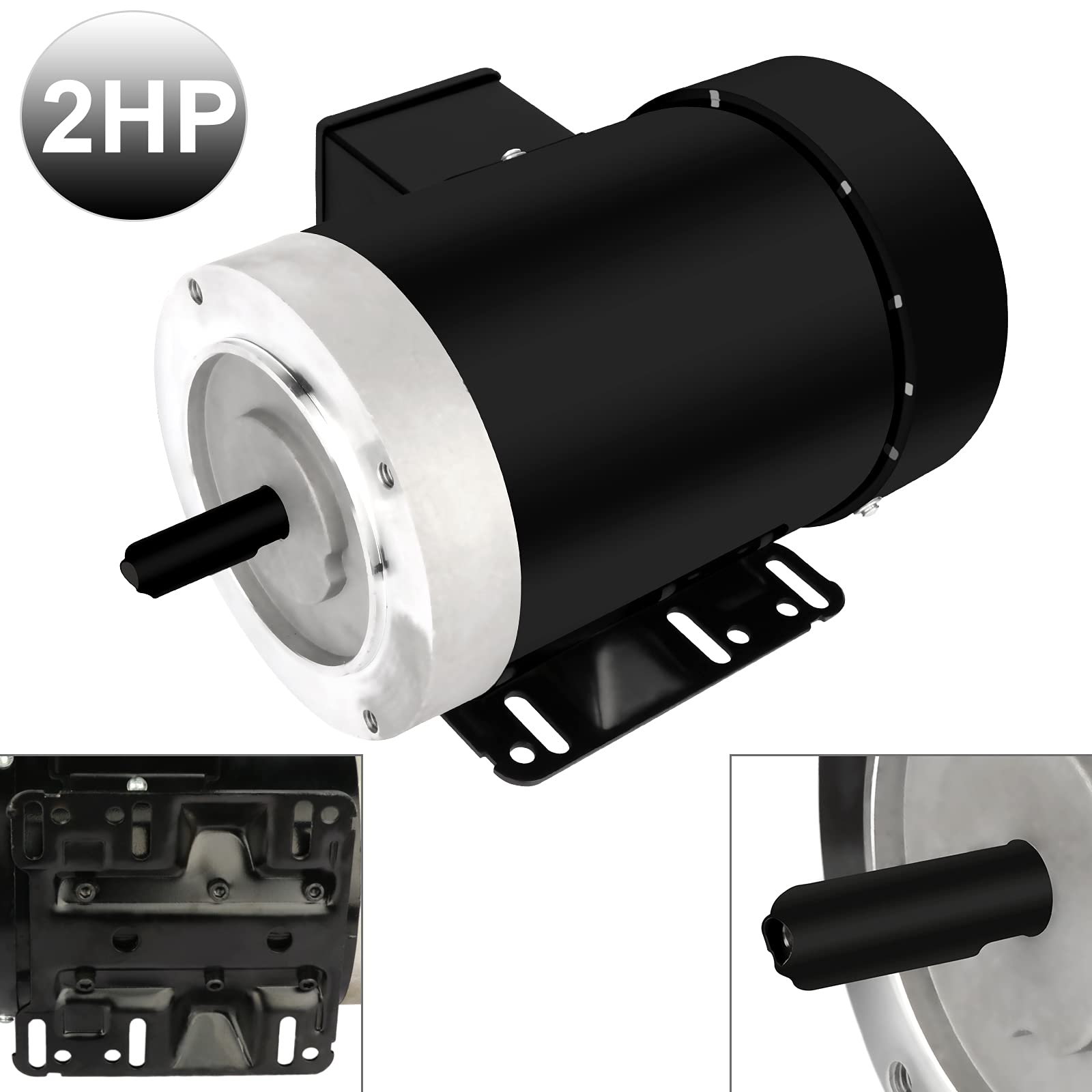 2HP Electric Motor 3450 RPM General Purpose Three Phase Motor 230V/460V 56C Frame 5/8" Shaft Diameter CW/CCW Rolled Steel Shell 60 HZ TEFC