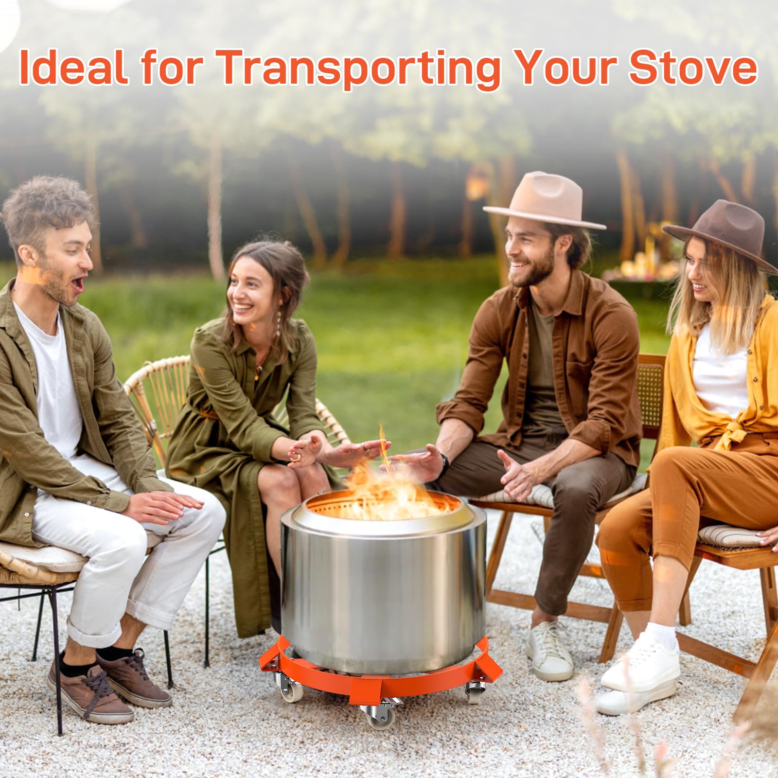 1250 LBS Capacity Drum Dolly, 55 Gallon Barrel Dolly with 5 Caster Wheels, Trash Can Dolly Non-Tipping Hand, Orange Steel Frame Dolly