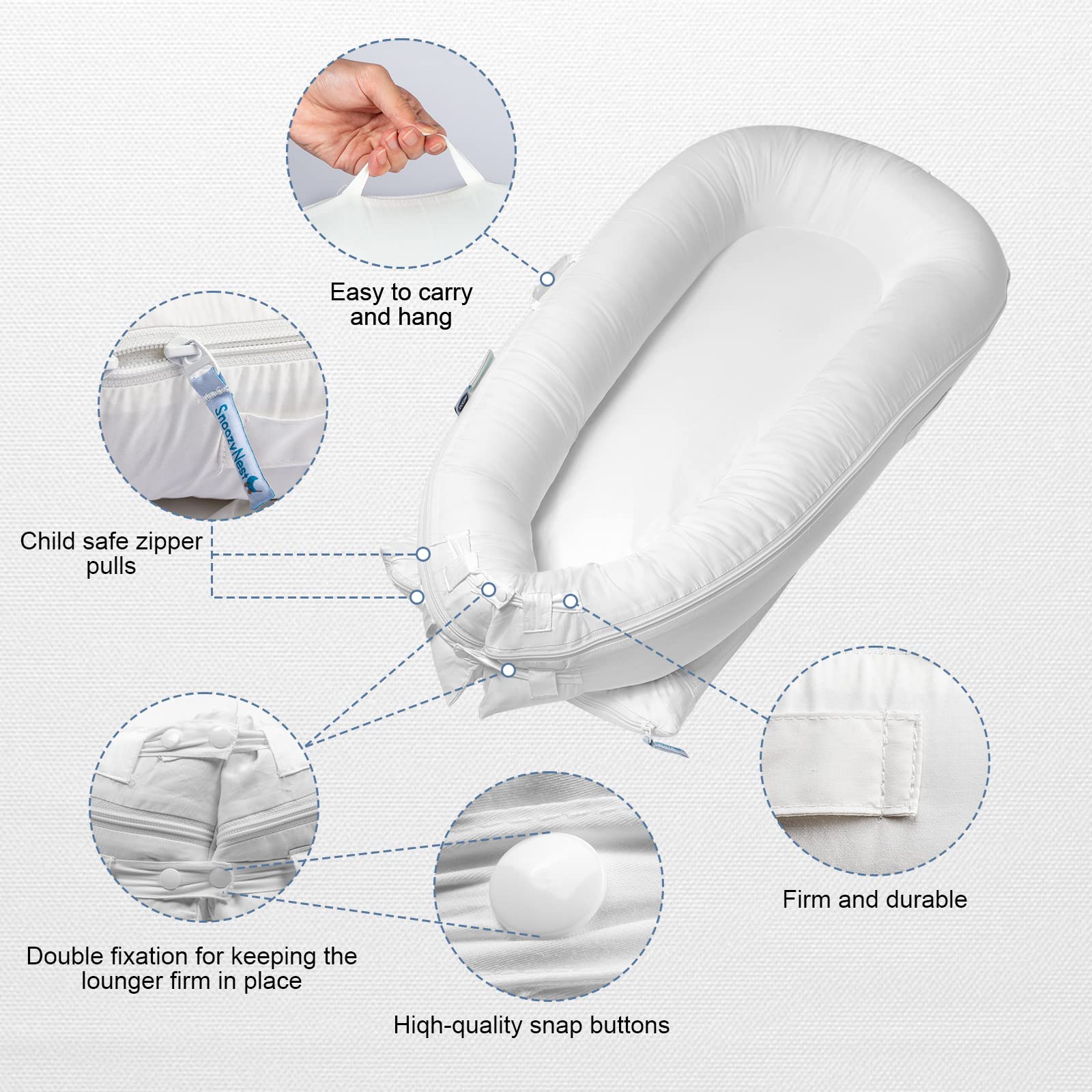 Baby Nest Cover for Dockatot Deluxe+ Docks | MEXXI 100% Hypoallergenic Cotton Newborn Lounger Cover | (Cover Only) (White)