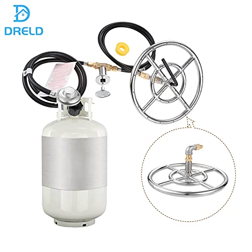 12" Fire Pit Ring Burner Kit, LP Propane Gas Fire Pit Stainless Steel Burner Ring Installation Kit, for Fire Pit Indoor Outdoor Camping Fireplaces with 1/2 Key Valve Air Mixer Valve Regulator Hose