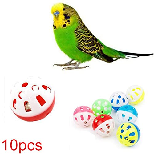 10pcs Hollow Rolling Bell Ball Plastic Parrot Cat Kitten Toy Bird Toy for Parakeet Cockatiel Parrot Chew Cage Fun Toys
