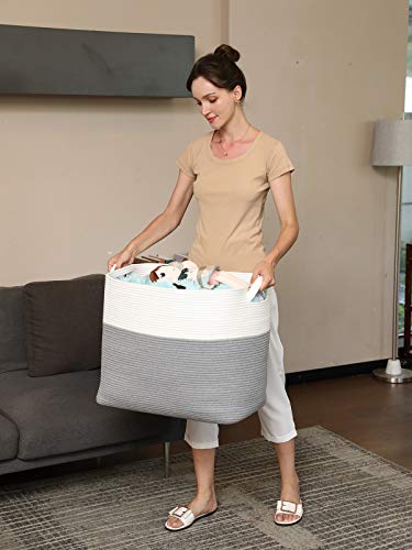 22"x14"x18" Mega Size Rectangular Extra Large Storage Basket, Cotton Rope Storage Baskets, Woven Laundry Hamper, Toy Storage Bin, for Toys Blanket in Living Room, Baby Nursery, Grey