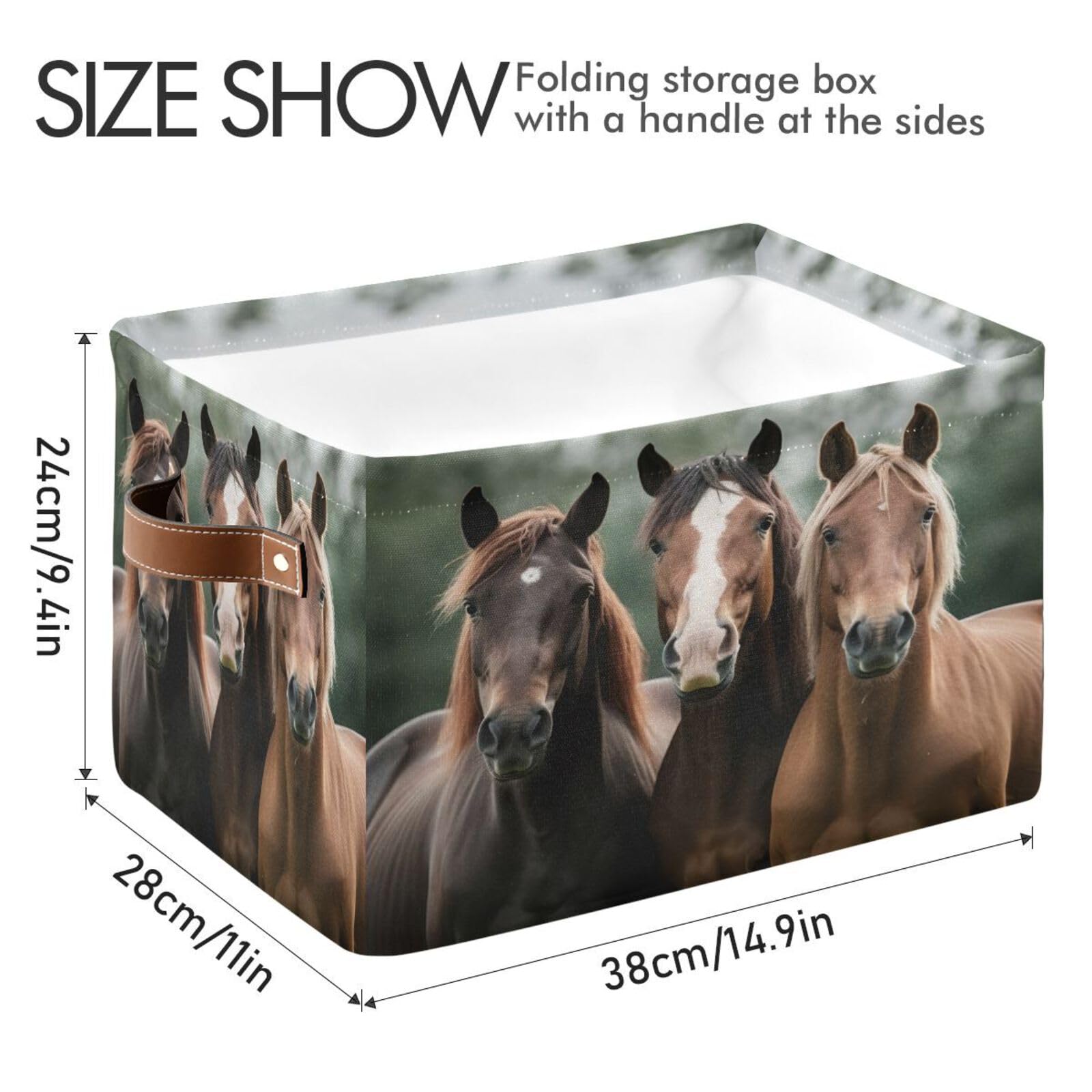 STAYTOP Large Storage Basket Collapsible Toy Storage Bins Waterproof Laundry Basket with Handle.Used for Home Closets, Offices, Bedrooms, Kids Toy and Gift Baskets-Cute Horses(Rectangular)1PCS